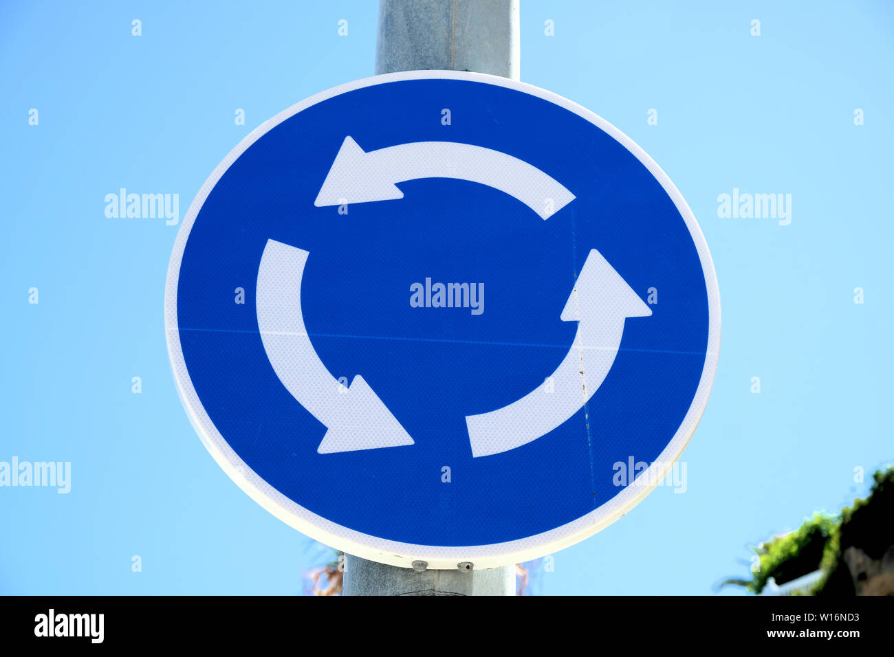 Sign for a circular intersection or roundabout in Nerja, Spain; signs ...