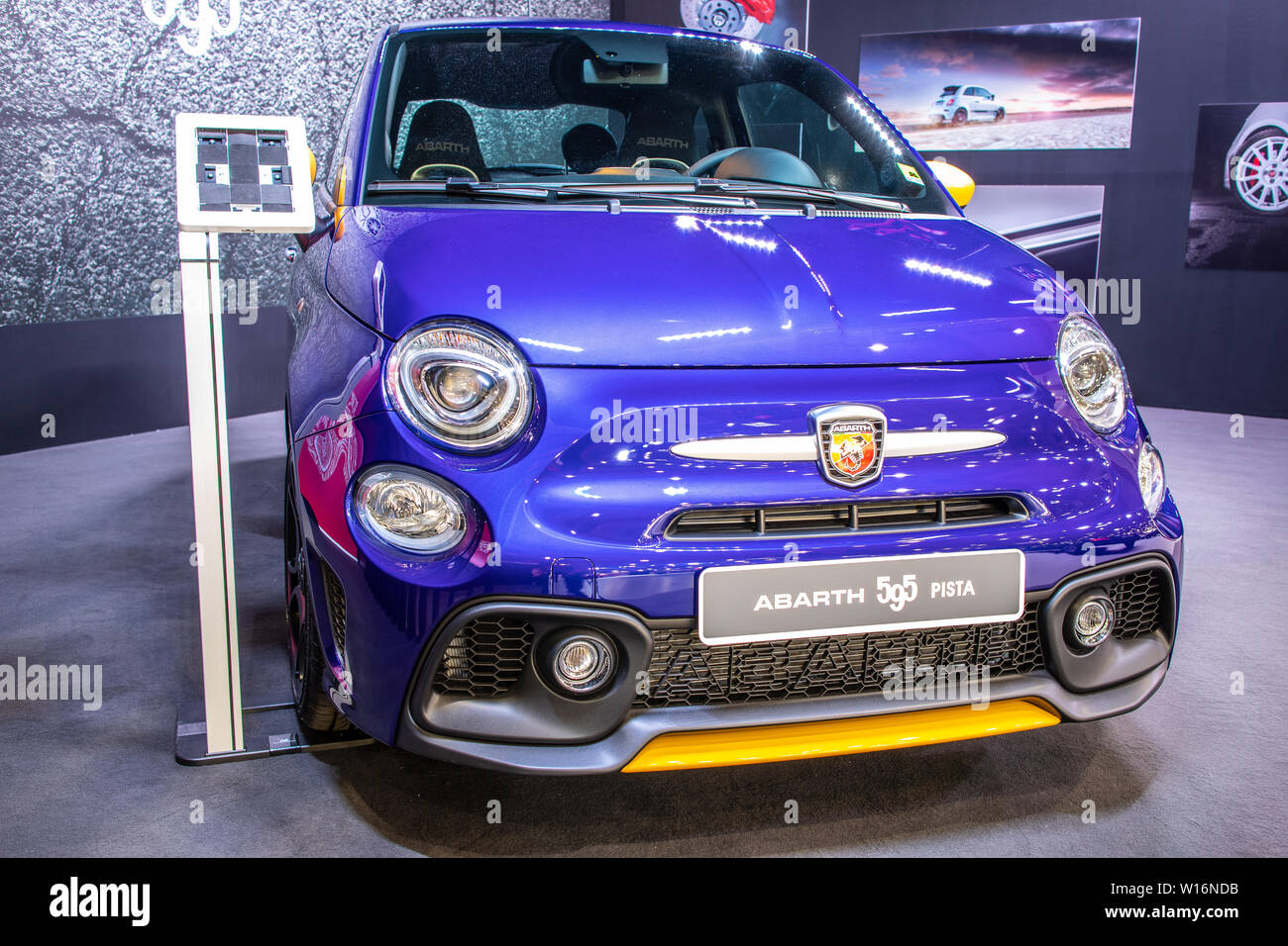 Poznan, Poland, March 2019: metallic blue Fiat 500 Abarth 595 Pista ...