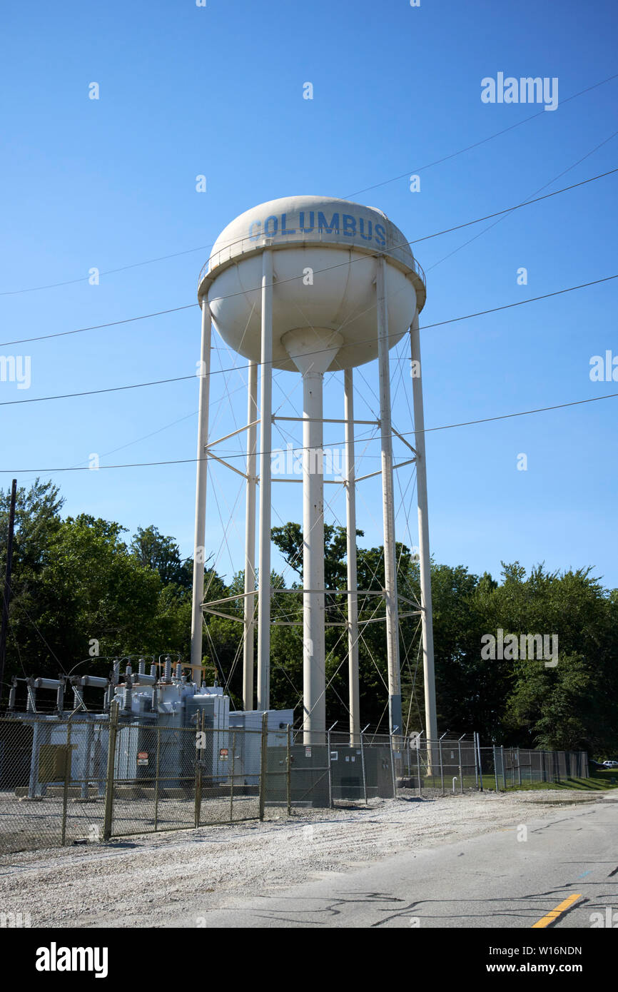 water tower and electricity sub station in columbus indiana USA Stock ...