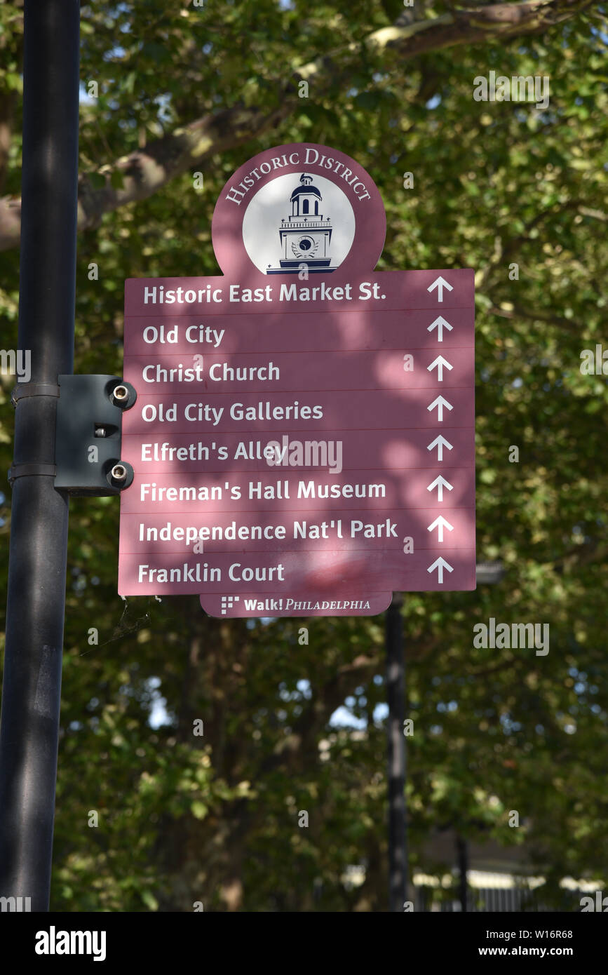 PHILADELPHIA, PENNSYLVANIA, USA - JUNE 26, 2019: Sign pointing way to ...