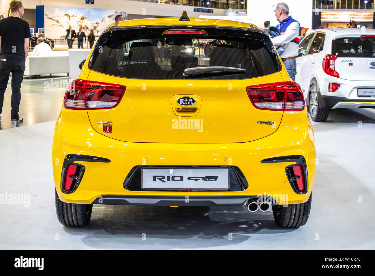 Poznan, Poland, March 2019 yellow Kia Rio GT Line, Poznan International ...
