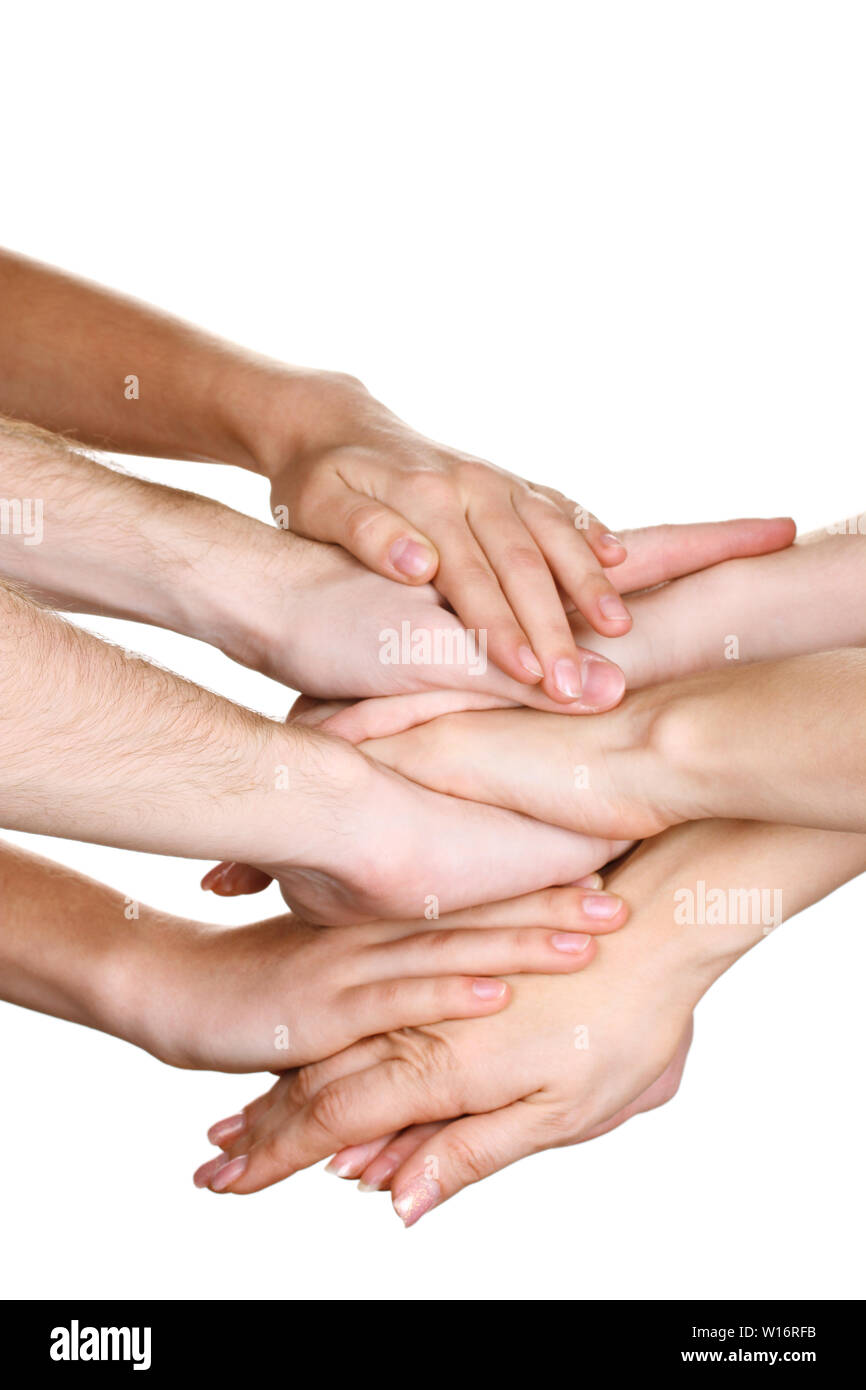 group of young people's hands isolated on white Stock Photo - Alamy