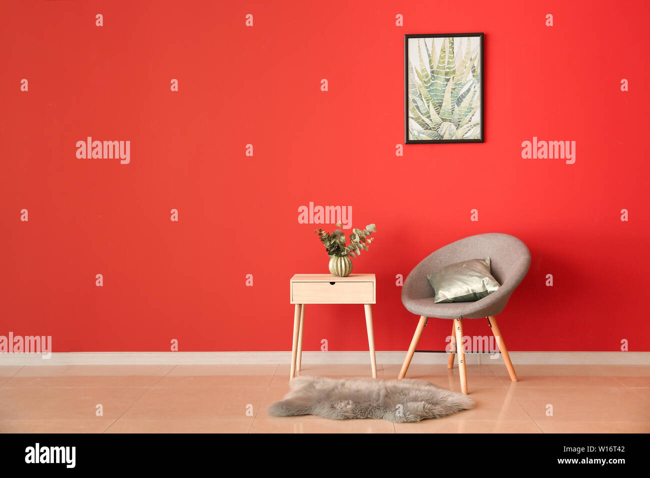 Interior of modern comfortable room with table and armchair Stock Photo ...