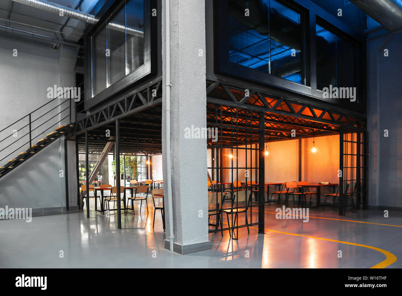 Interior of modern cafe in big business center Stock Photo - Alamy