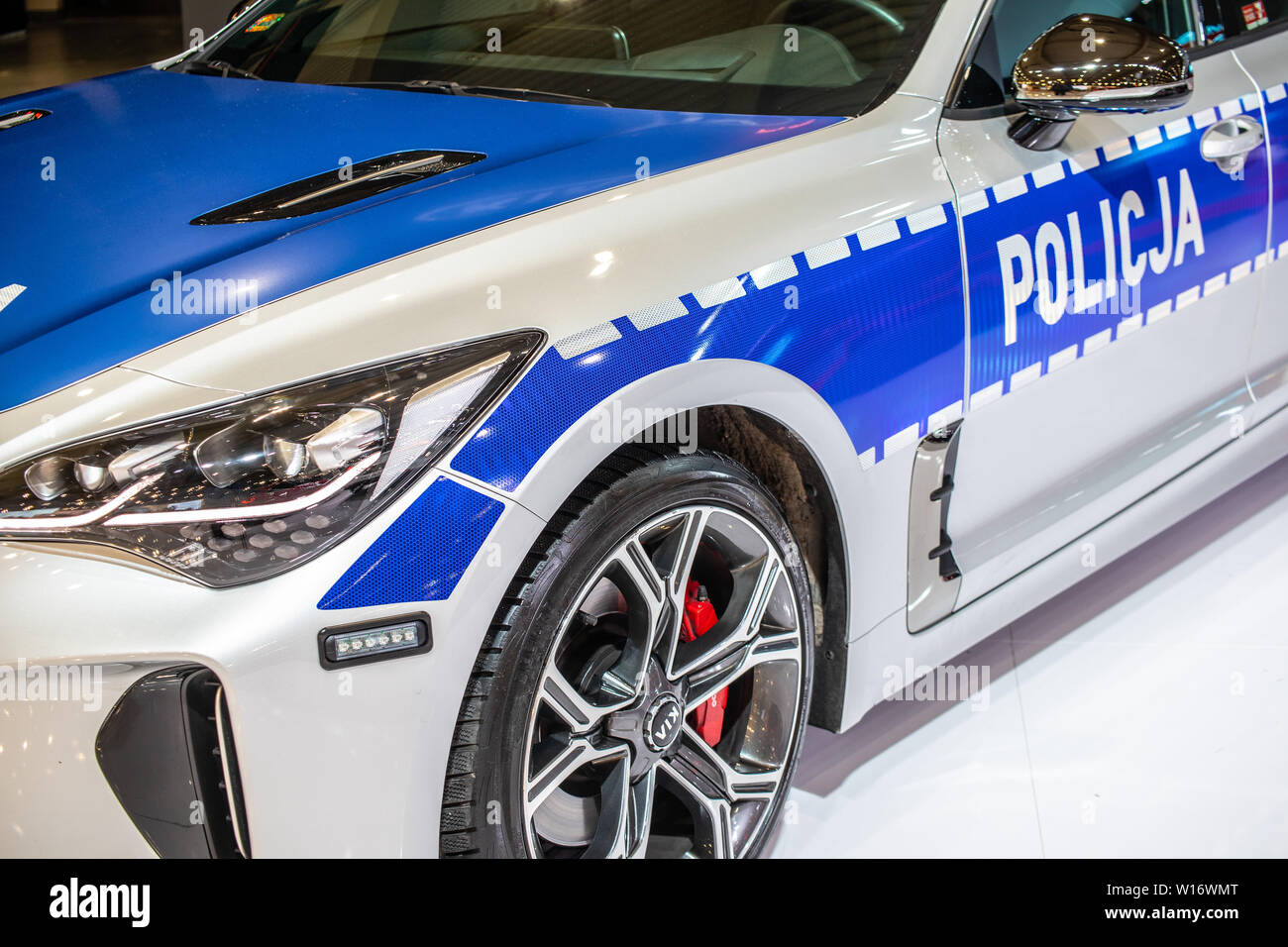 Poznan, Poland, March 2019 Kia Stinger POLICE POLICJA patrol cop ...