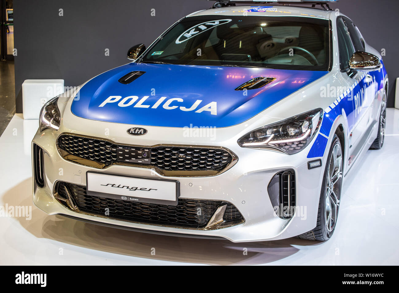 Poznan, Poland, March 2019 Kia Stinger POLICE POLICJA patrol cop ...