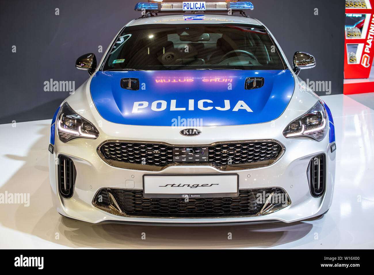 Poznan, Poland, March 2019 Kia Stinger POLICE POLICJA patrol cop ...