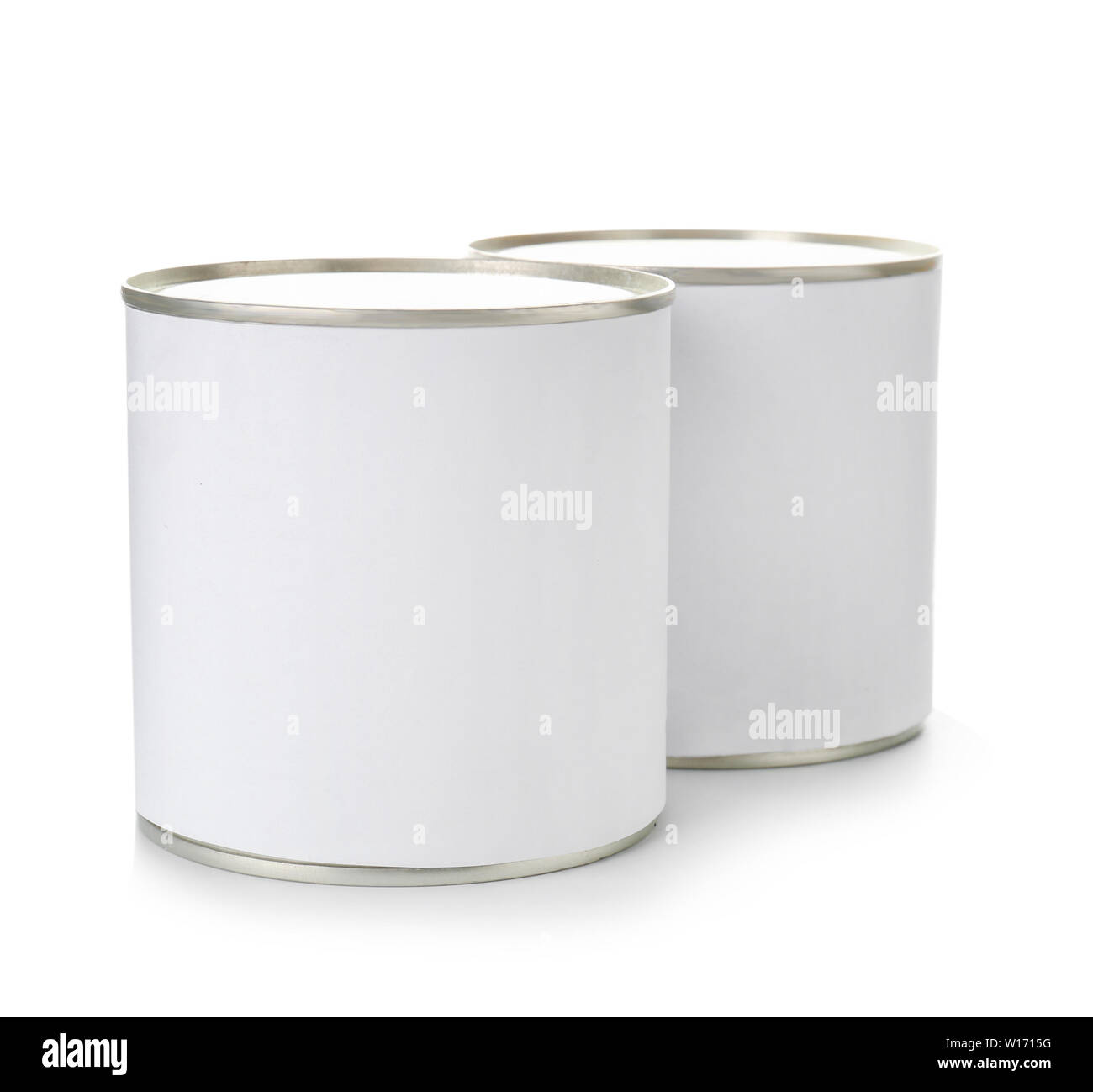 Tin cans with food on color background Stock Photo - Alamy