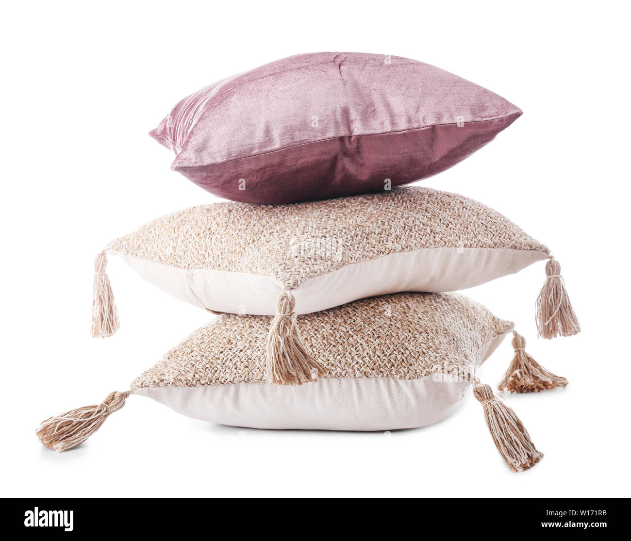 Stylish pillows on white background Stock Photo - Alamy