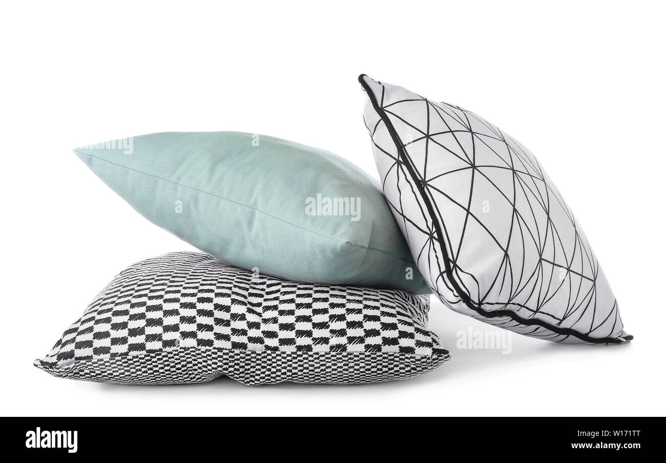Stylish pillows on white background Stock Photo - Alamy