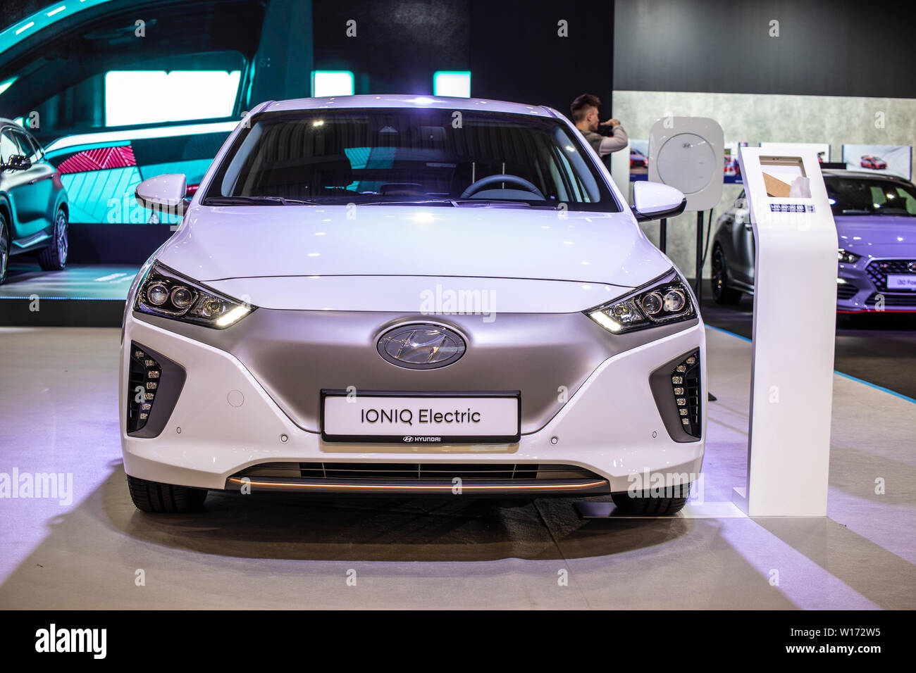 Poznan, Poland, March 2019 white Hyundai IONIQ electric, Poznan ...