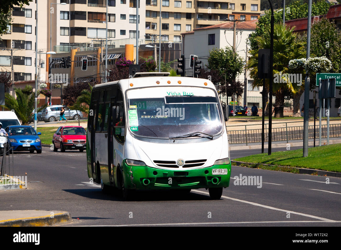VALPARAISO, CHILE - JANUARY 2016: A public transport bus in Valparaiso ...