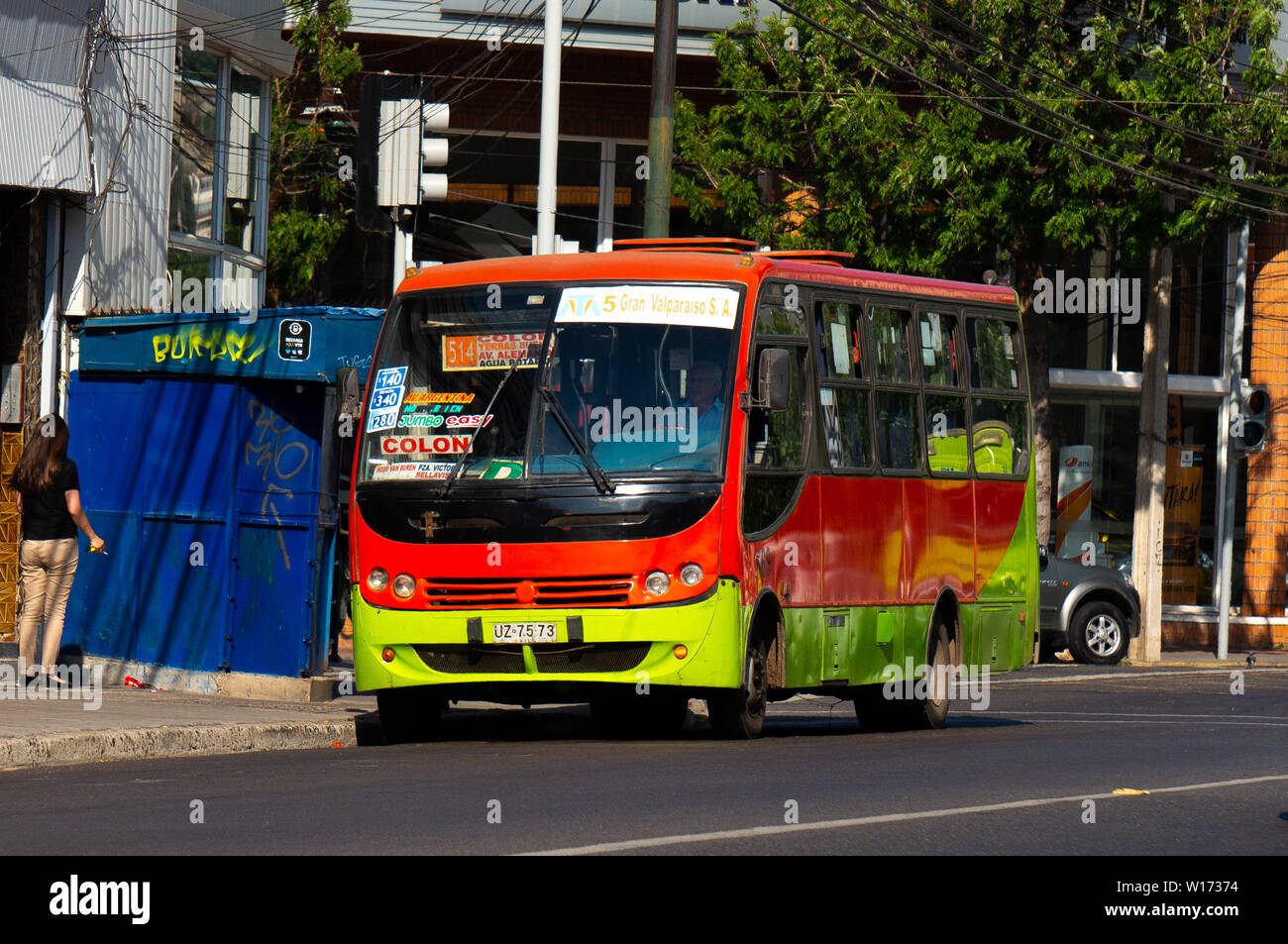 VALPARAISO, CHILE - JANUARY 2016: A public transport bus in Valparaiso ...