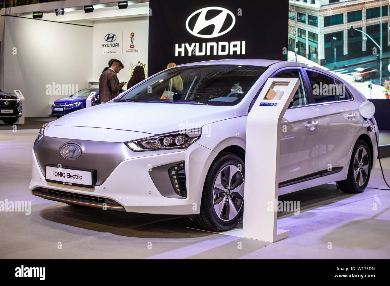 Poznan, Poland, March 2019 white Hyundai IONIQ electric, Poznan ...