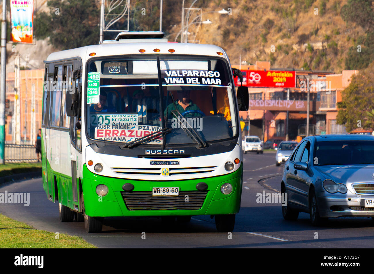 VALPARAISO, CHILE - JANUARY 2016: A public transport bus in Valparaiso ...
