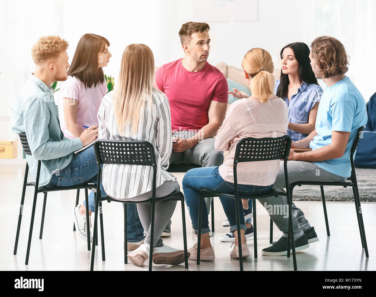 People at group therapy session Stock Photo - Alamy