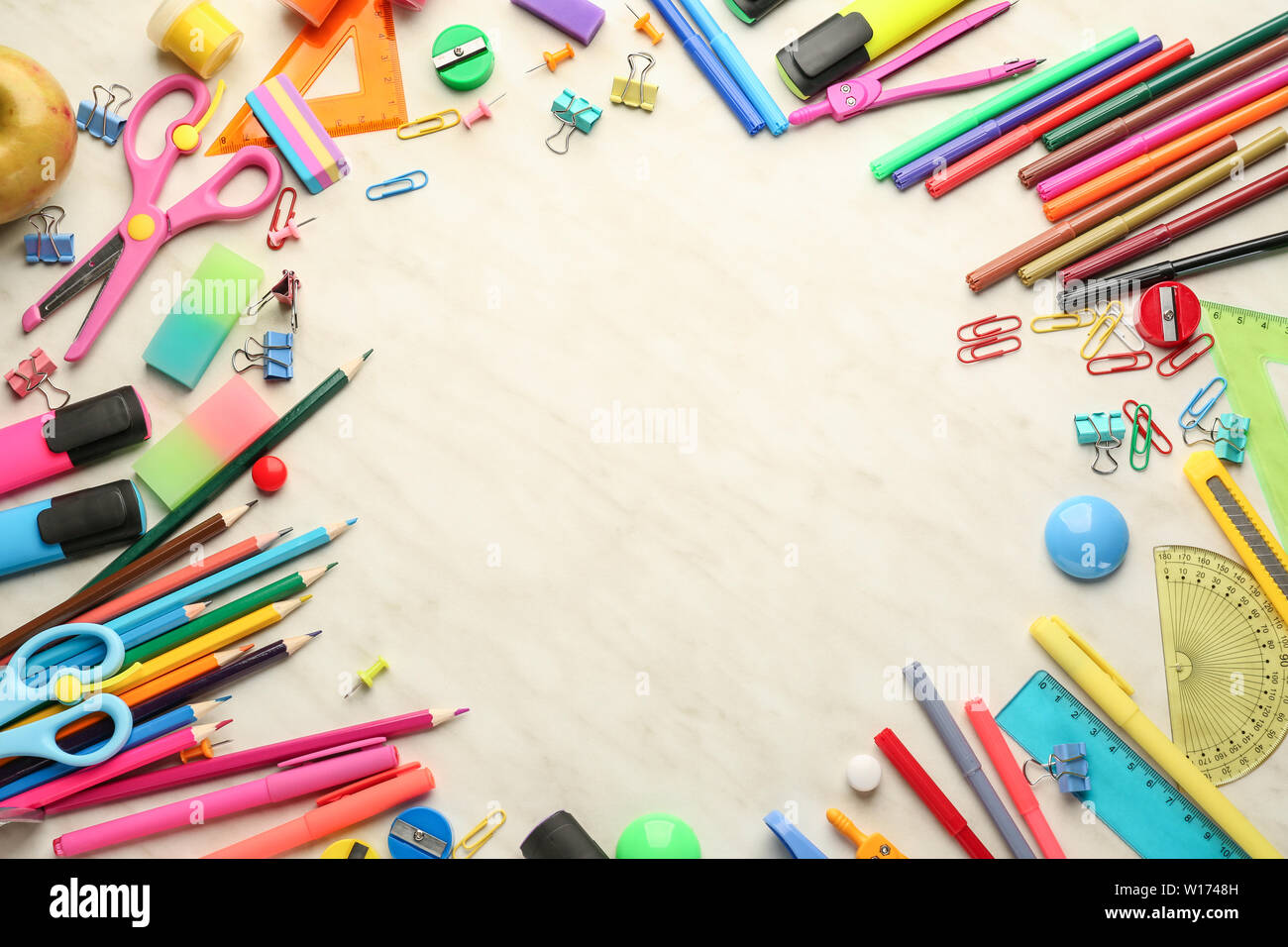 Frame made of school stationery on light background Stock Photo - Alamy