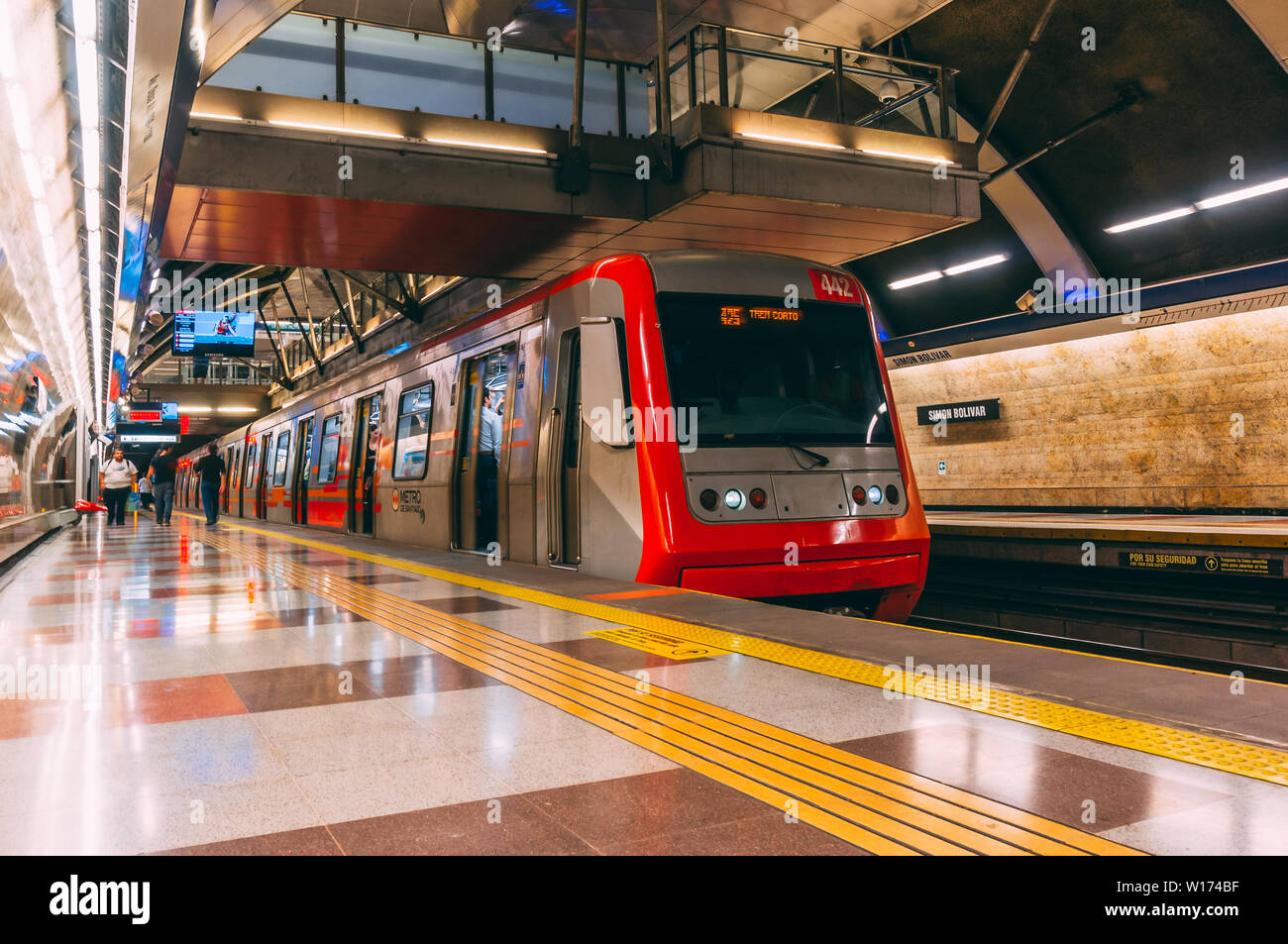 SANTIAGO, CHILE - JANUARY 2016: A steel AS02 Metro de Santiago train at ...