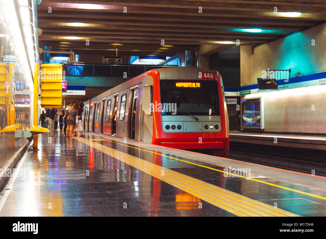 SANTIAGO, CHILE - JANUARY 2016: A Santiago Metro AS02 at Grecia station ...