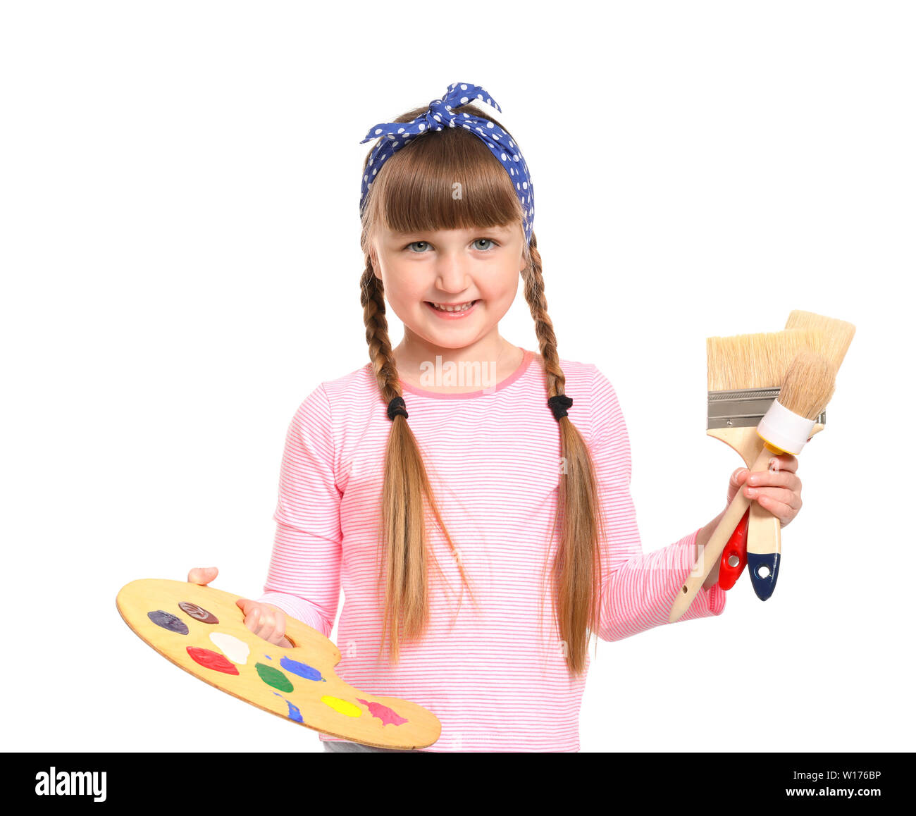 Cute little artist on white background Stock Photo - Alamy