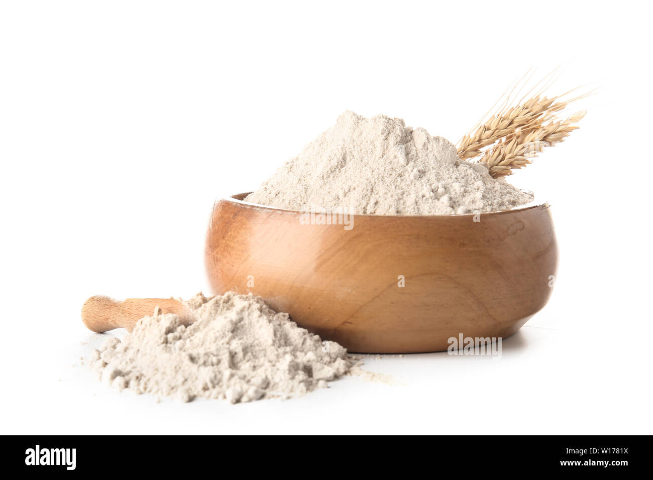 Bowl with flour on white background Stock Photo - Alamy