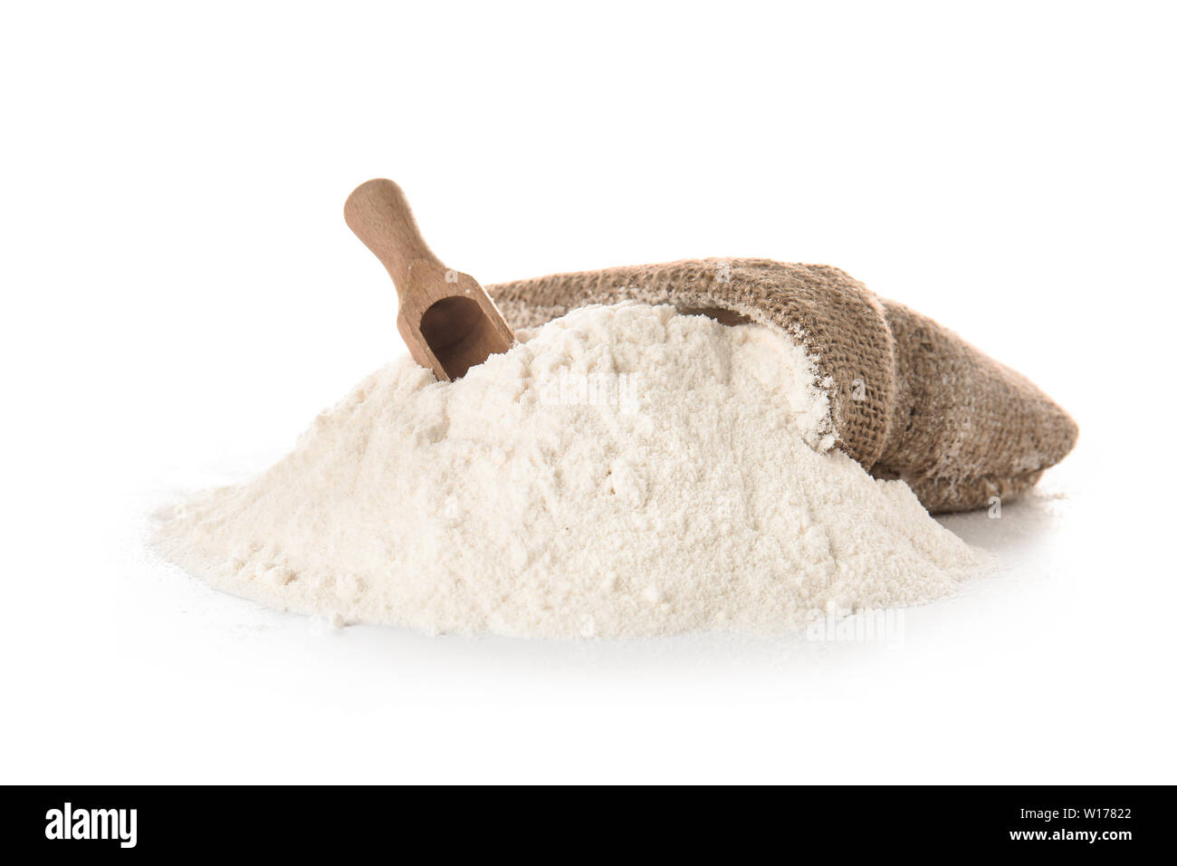 Sack with flour on white background Stock Photo - Alamy