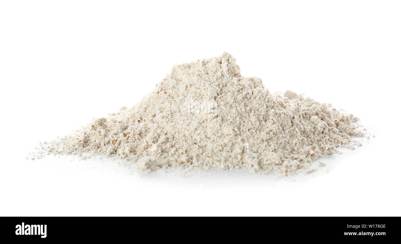 Heap of flour on white background Stock Photo - Alamy