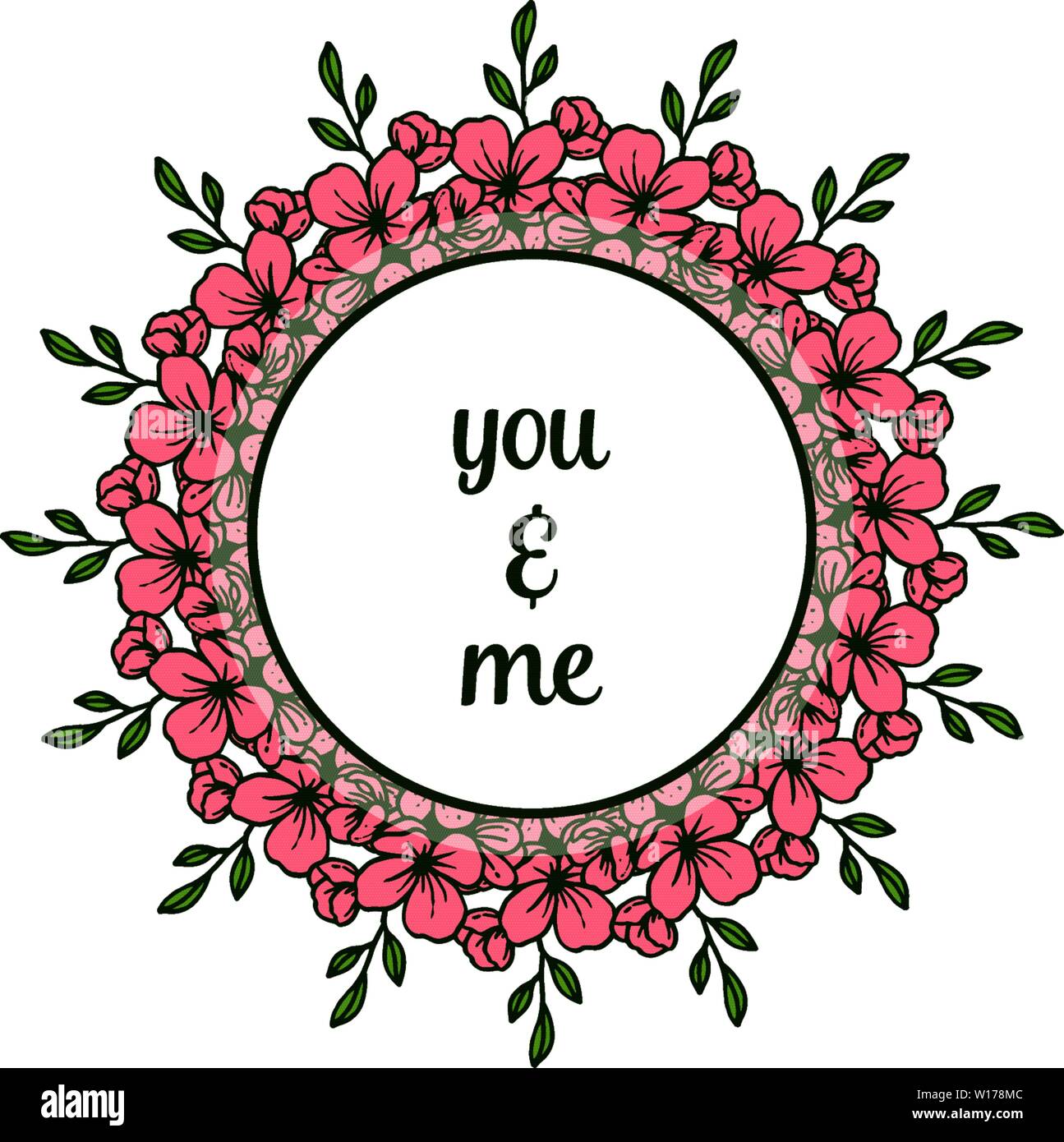 Vector illustration pattern art pink flower frame with banner you and ...