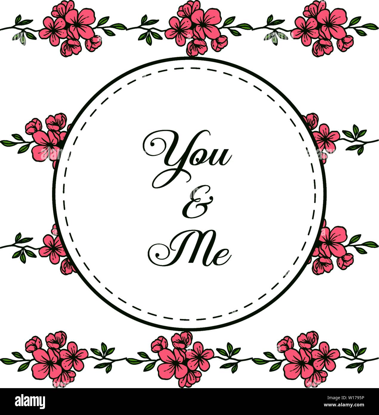 Vector illustration pattern art pink flower frame with banner you and ...