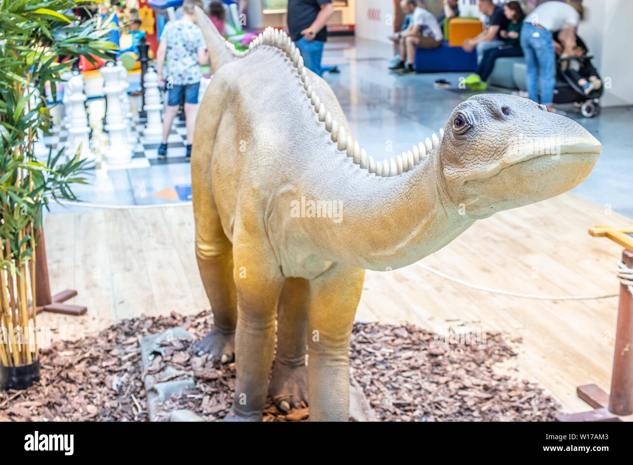 Lodz, Poland, May, 2019: Diplodocus dino in shopping and entertainment ...