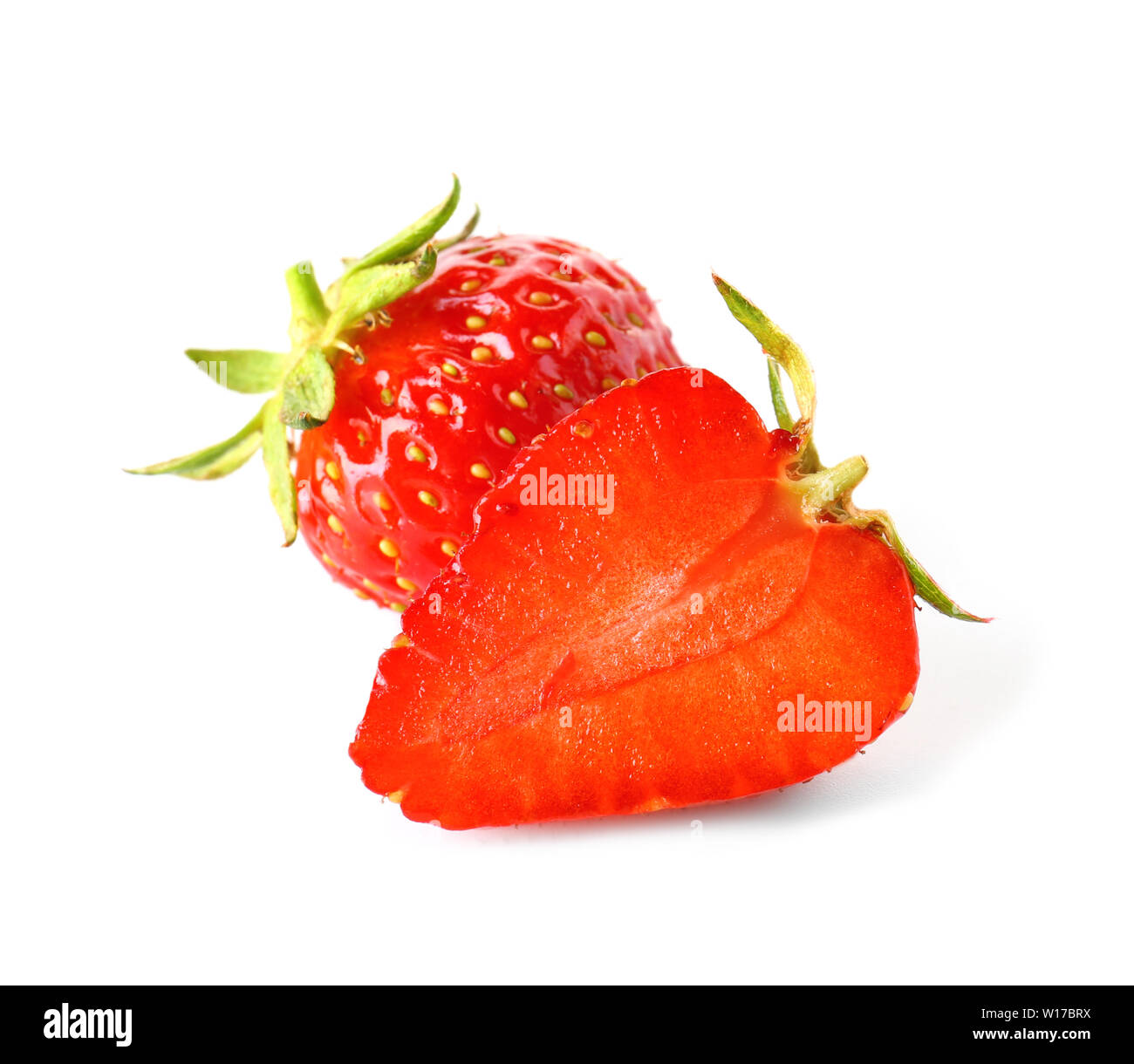 Ripe red strawberry on white background Stock Photo - Alamy