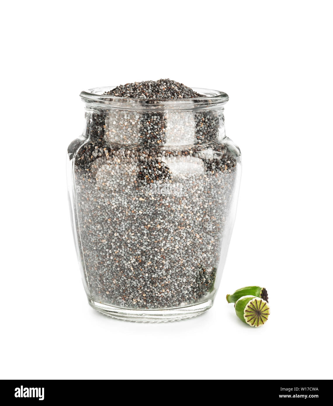Jar with poppy seeds on white background Stock Photo - Alamy