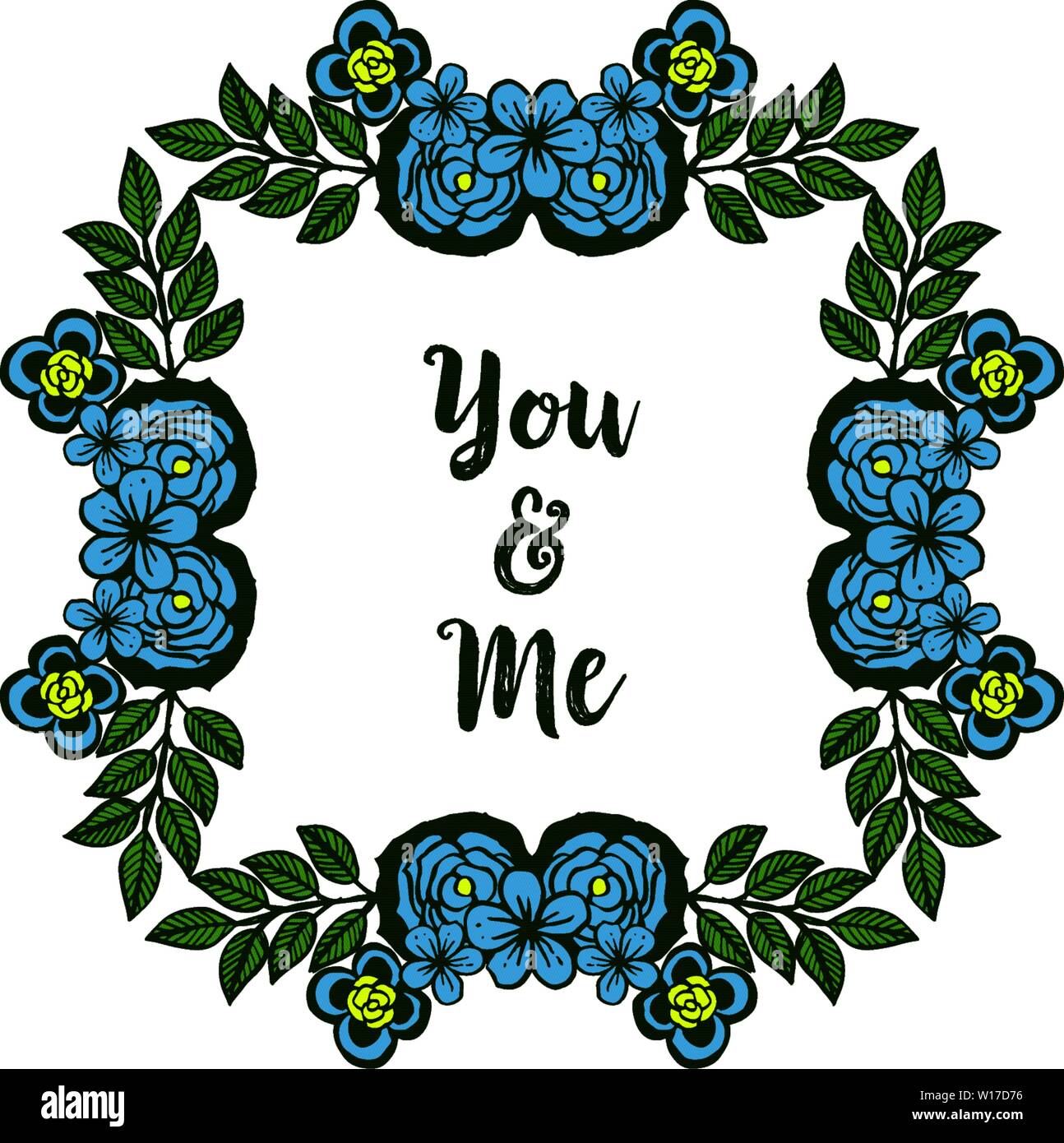Vector illustration various abstract blue rose flower frame with decor ...