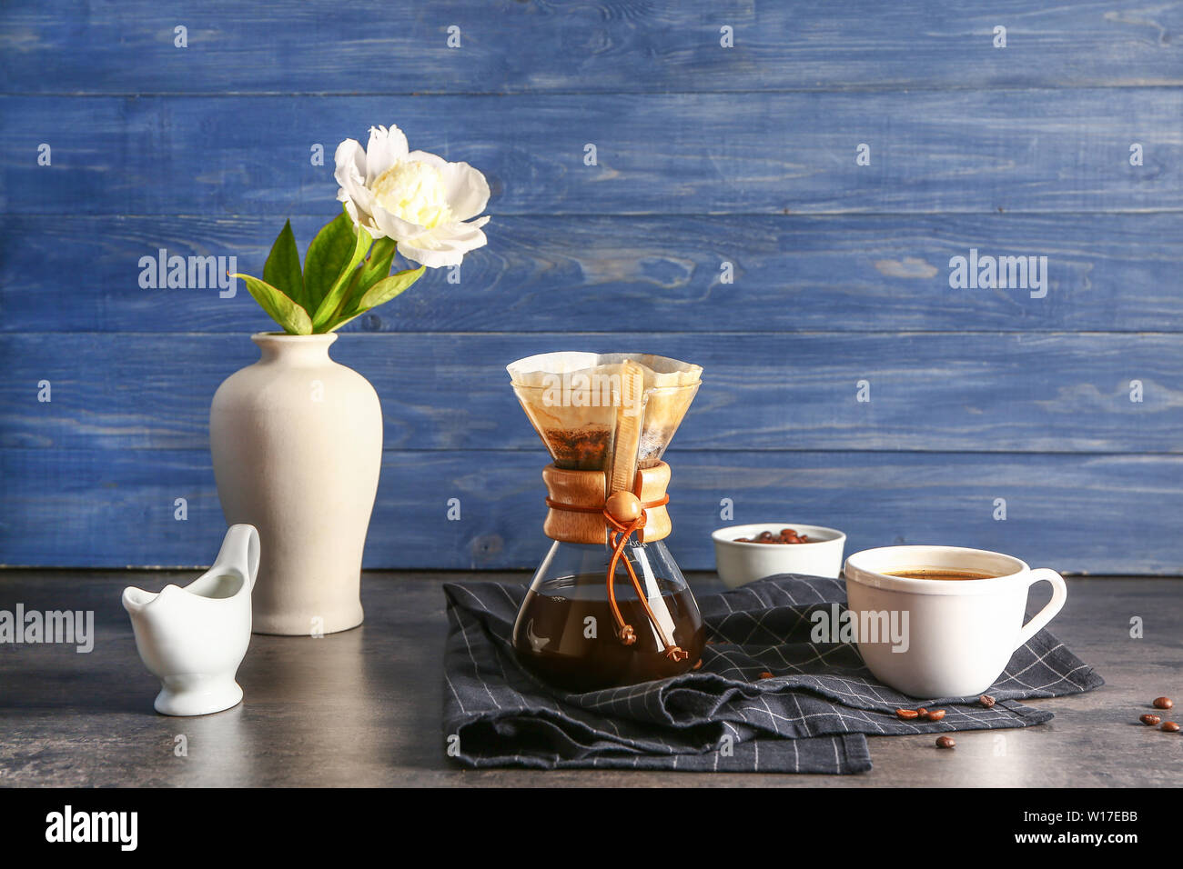 Tasty coffee in chemex on dark table Stock Photo - Alamy