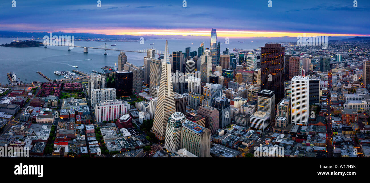 Golden gate bridge at sunset aerial view, san francisco hi-res stock ...