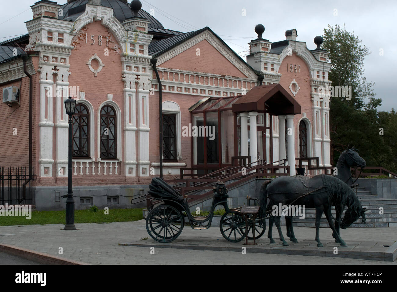 Tobolsk Russia, street scene with sculpture and facade of provincial ...