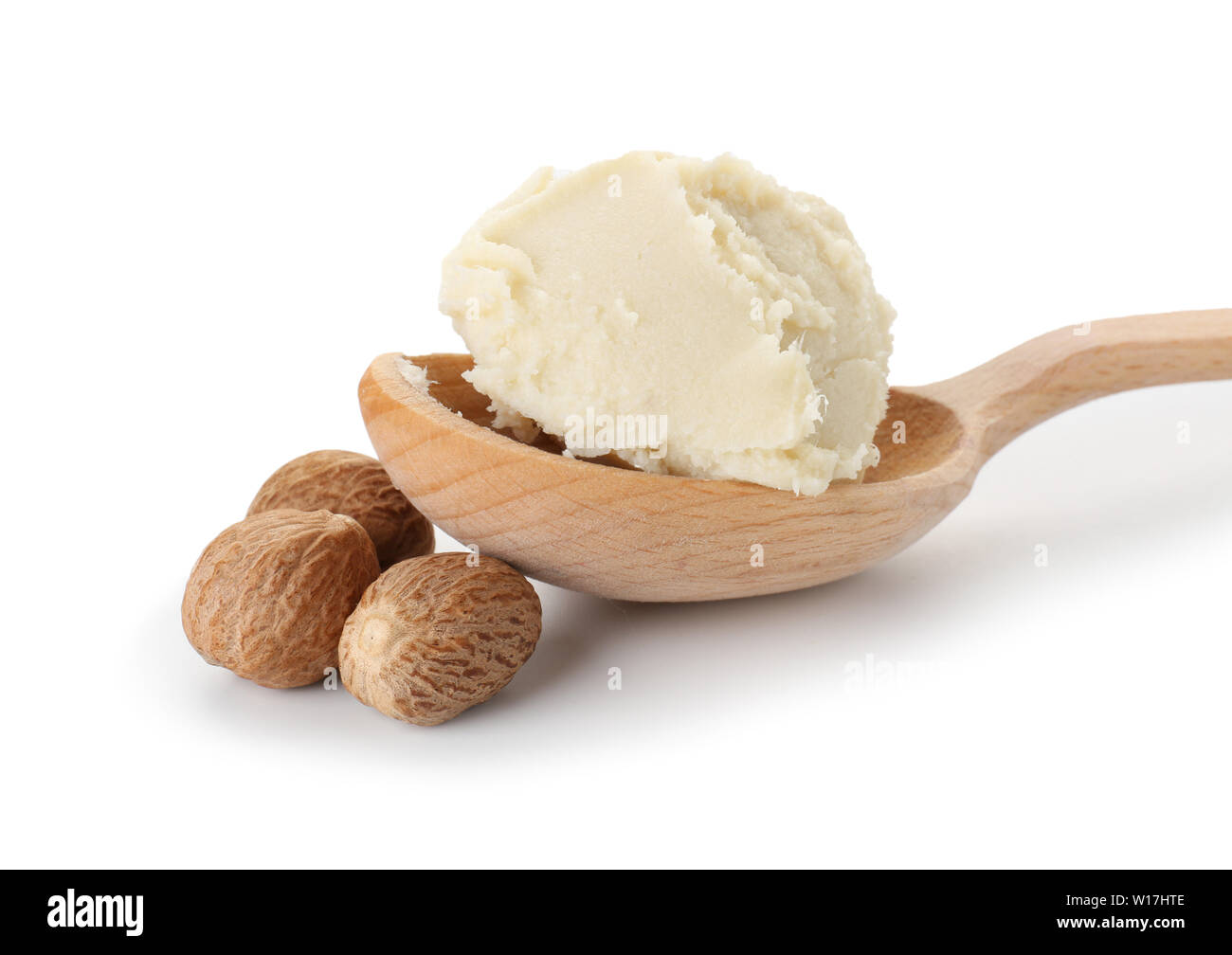 Spoon with shea butter on white background Stock Photo - Alamy