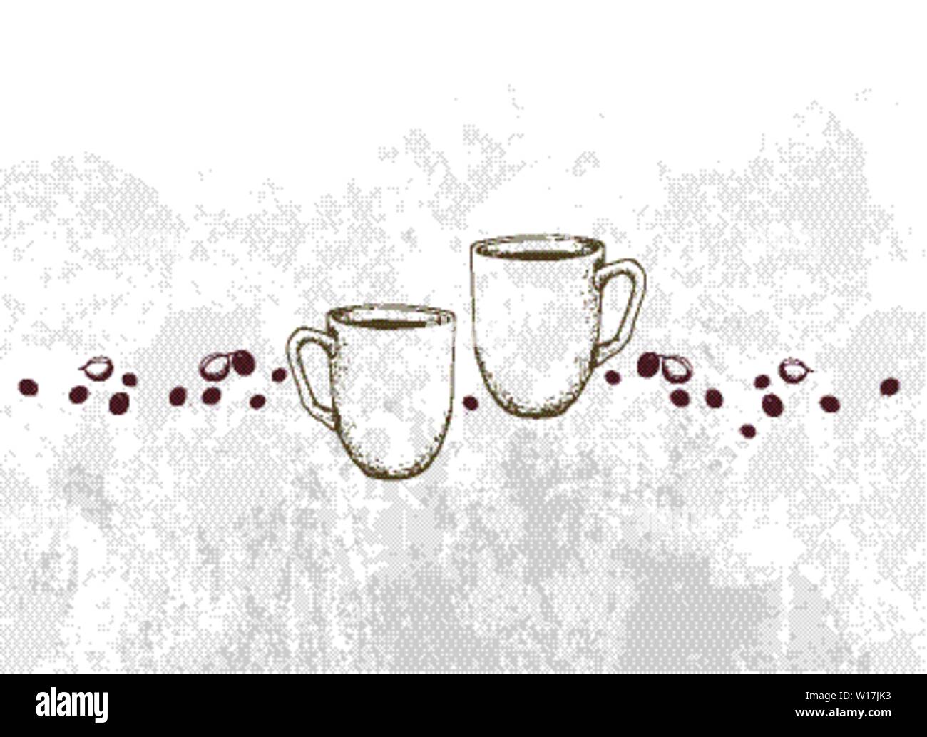 Illustration Hand Drawn Sketch of A Cup of Coffee with Roasted Coffee ...