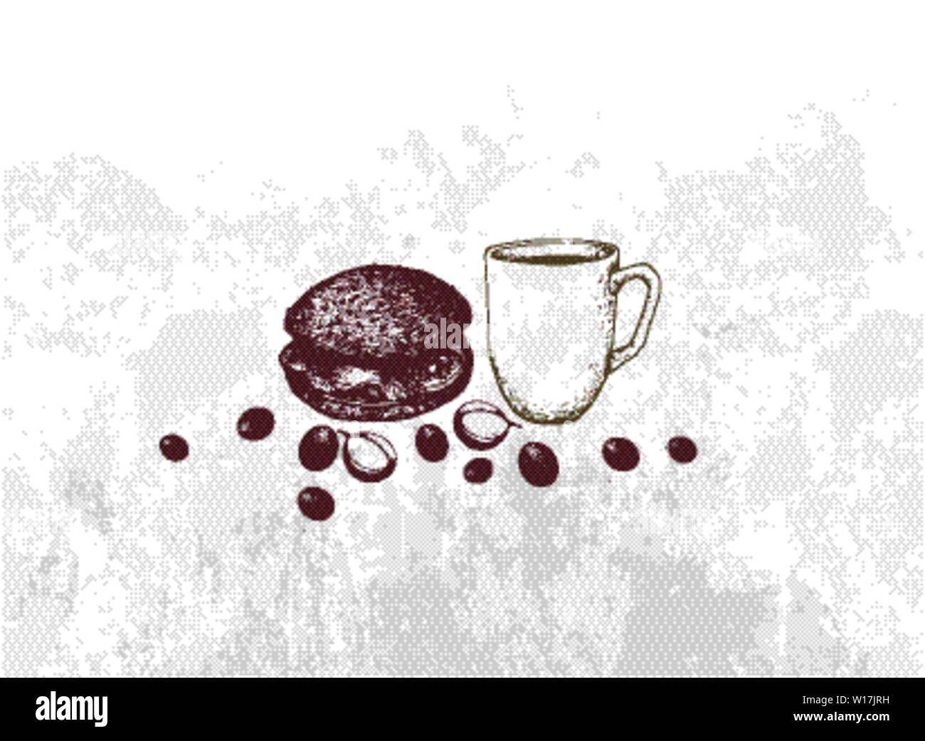 Energy Time, Illustration Hand Drawn Sketch of A Cup of Coffee with ...