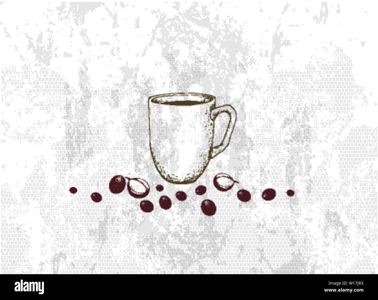 Illustration Hand Drawn Sketch of A Cup of Coffee with Roasted Coffee ...