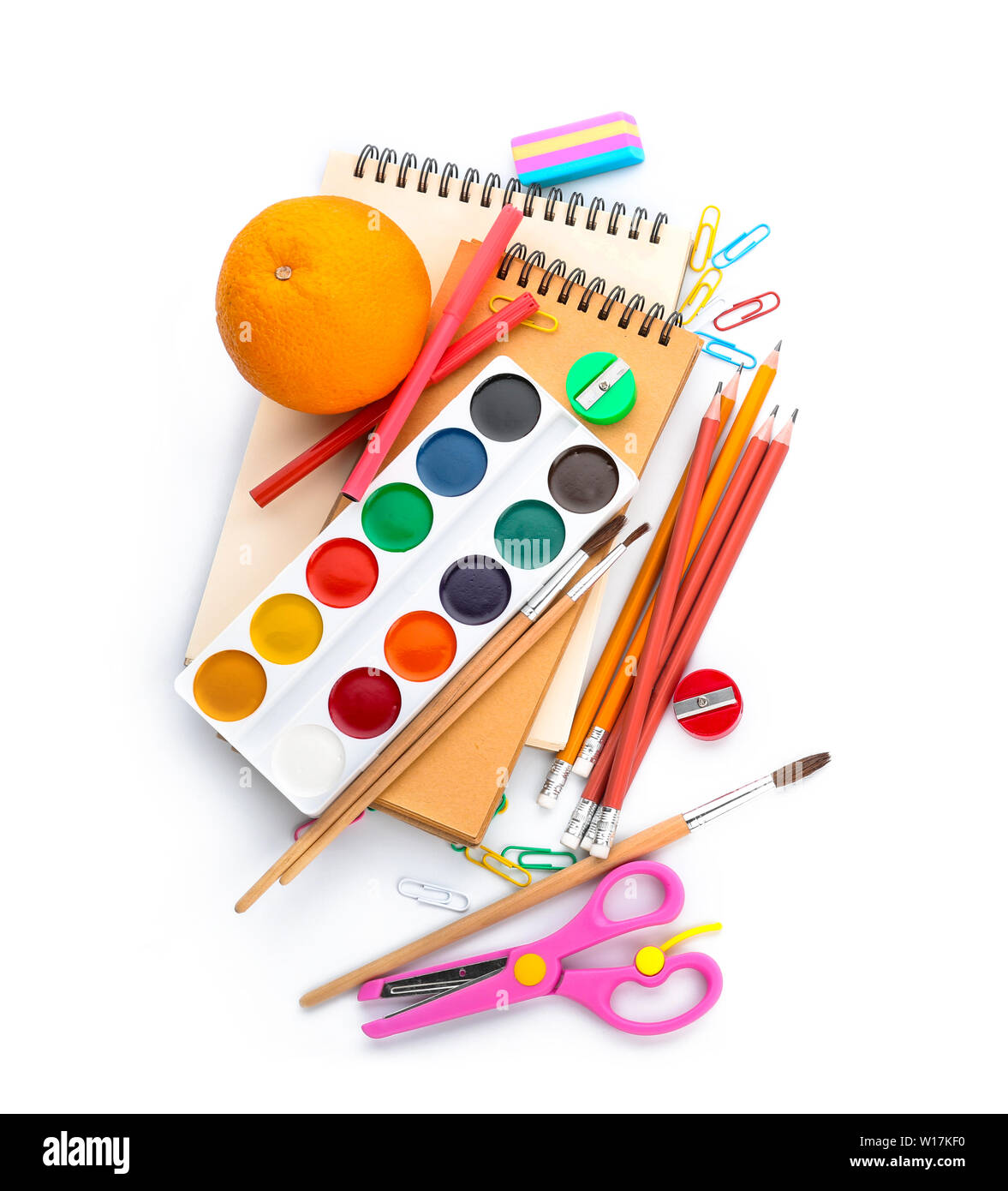 Set of school supplies on white background Stock Photo - Alamy