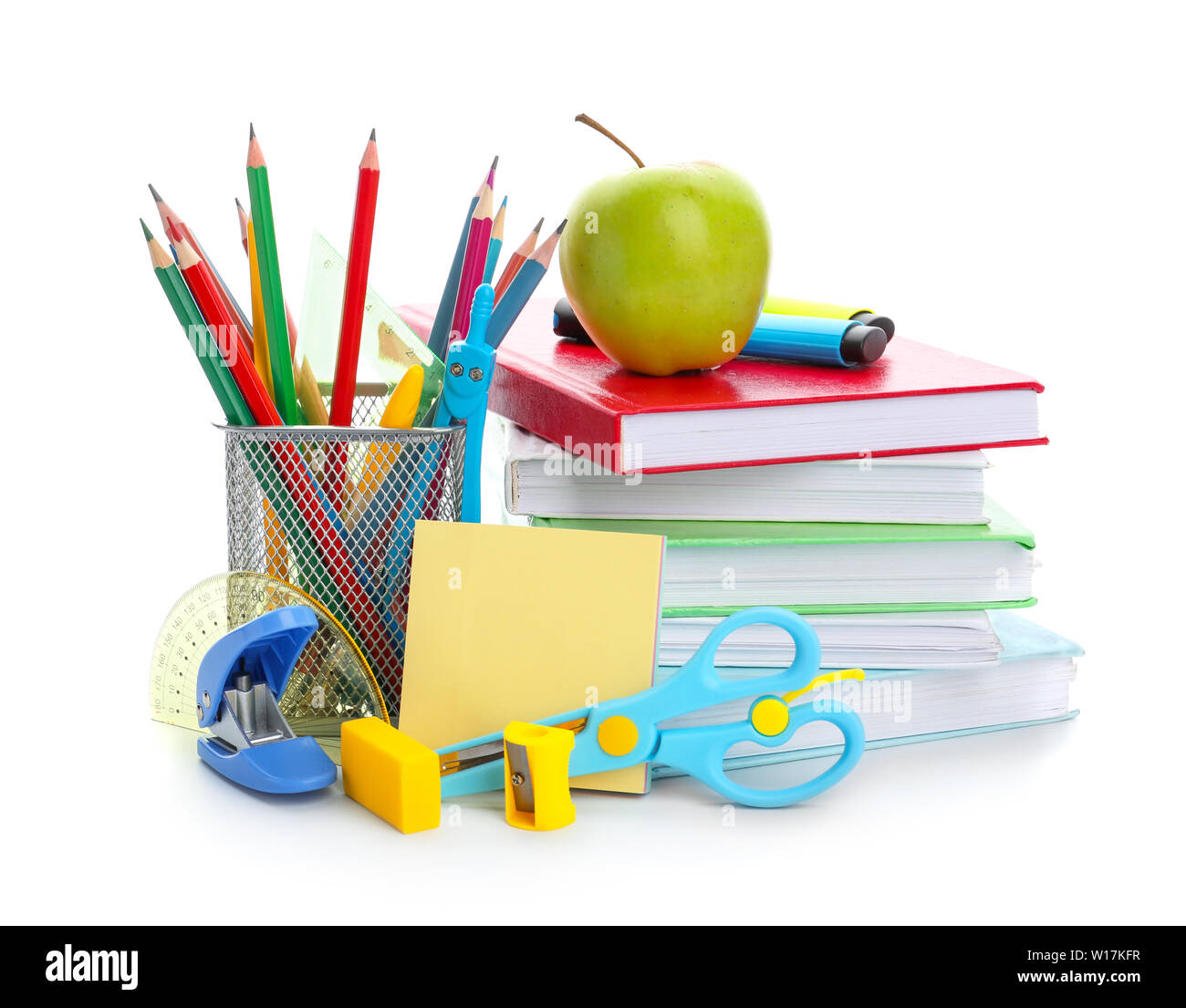 Set of school supplies on white background Stock Photo - Alamy