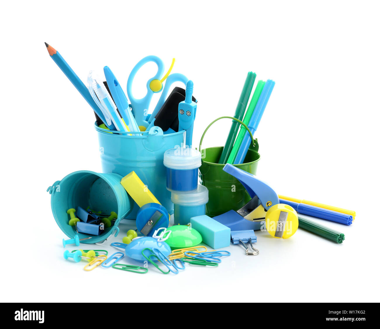 Set of school supplies on white background Stock Photo - Alamy