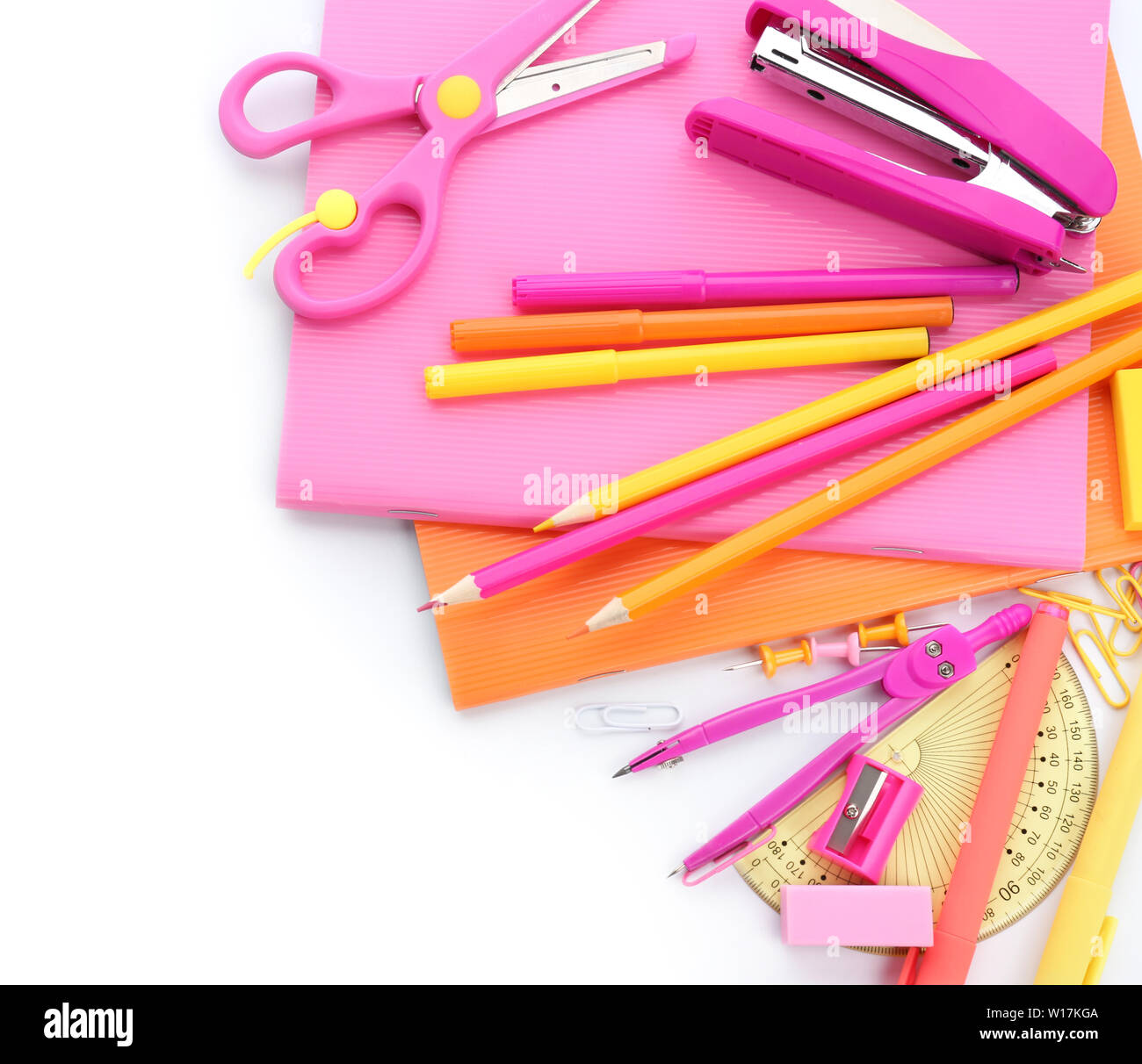 Set of school supplies on white background Stock Photo - Alamy