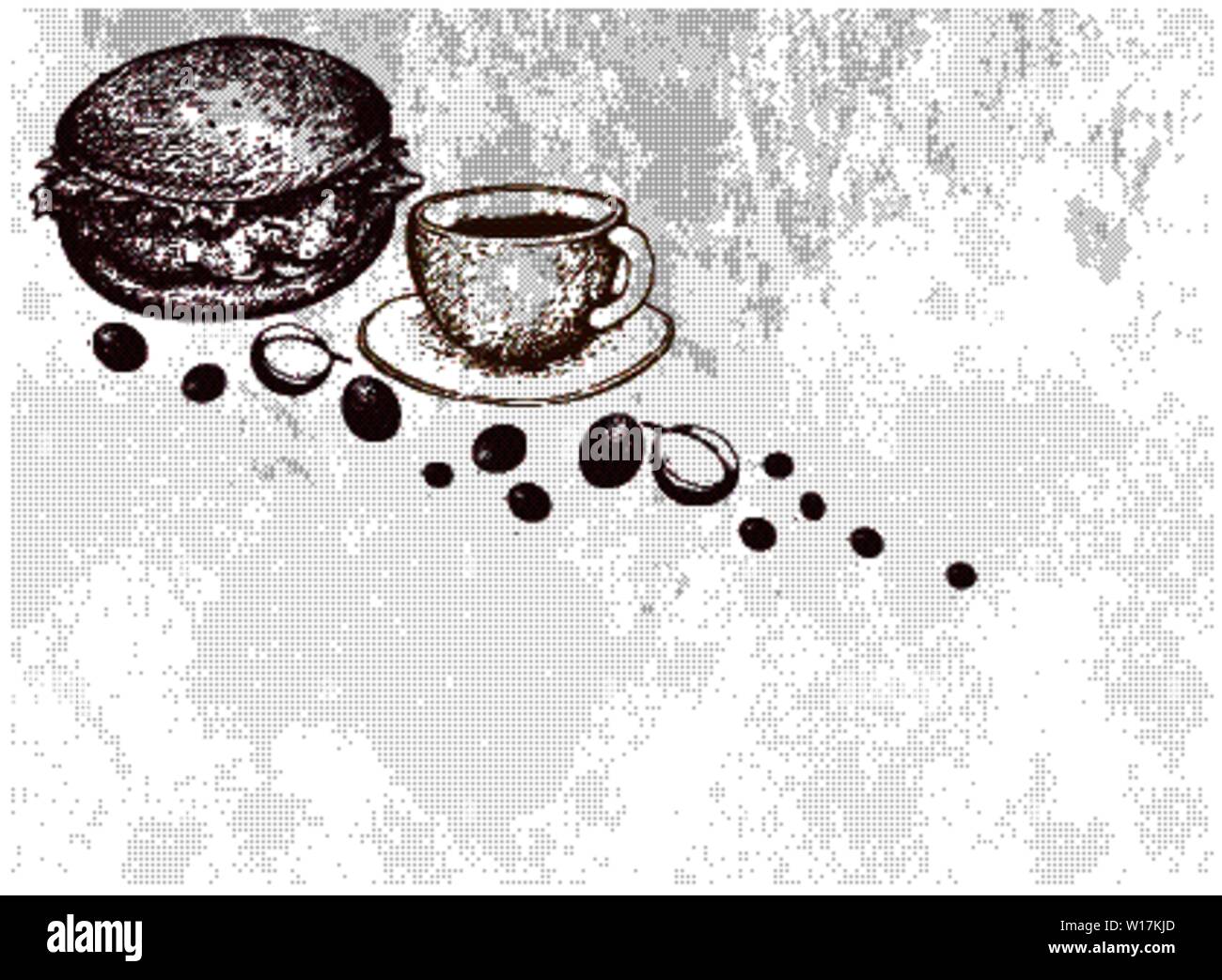 Energy Time, Illustration Hand Drawn Sketch of A Cup of Coffee with ...