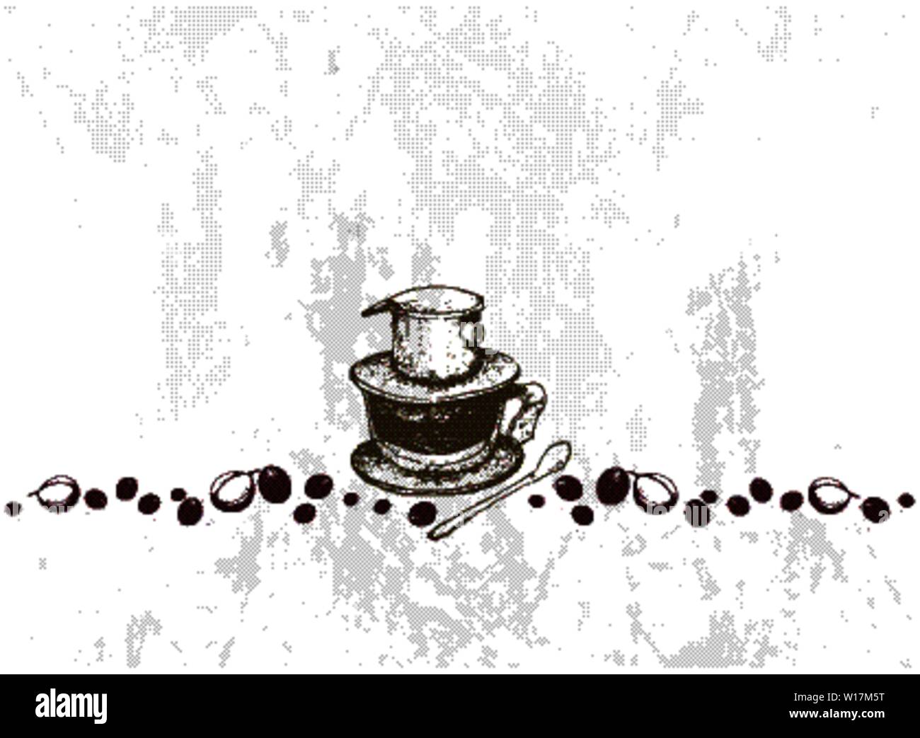 Illustration Hand Drawn Sketch of Coffee Beans with Vietnam Coffee ...