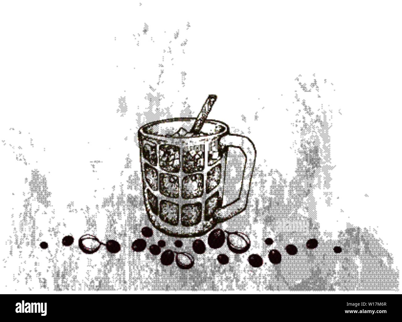 Drink and Beverage, Illustration Hand Drawn Sketch of Iced Coffee or ...