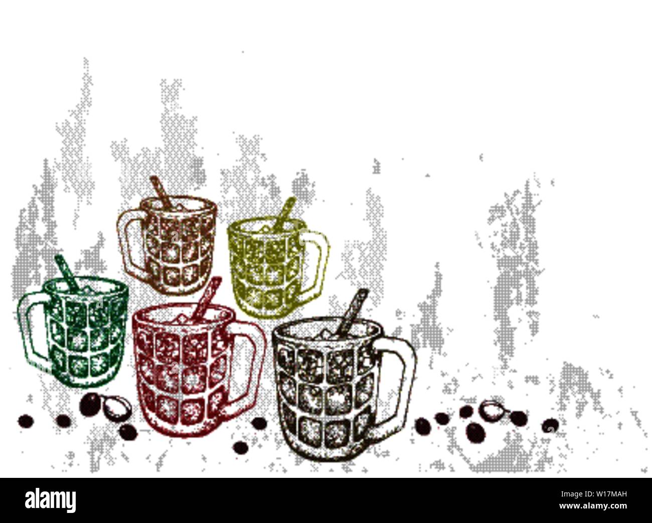 Drink and Beverage, Illustration Hand Drawn Sketch of Iced Coffee or ...