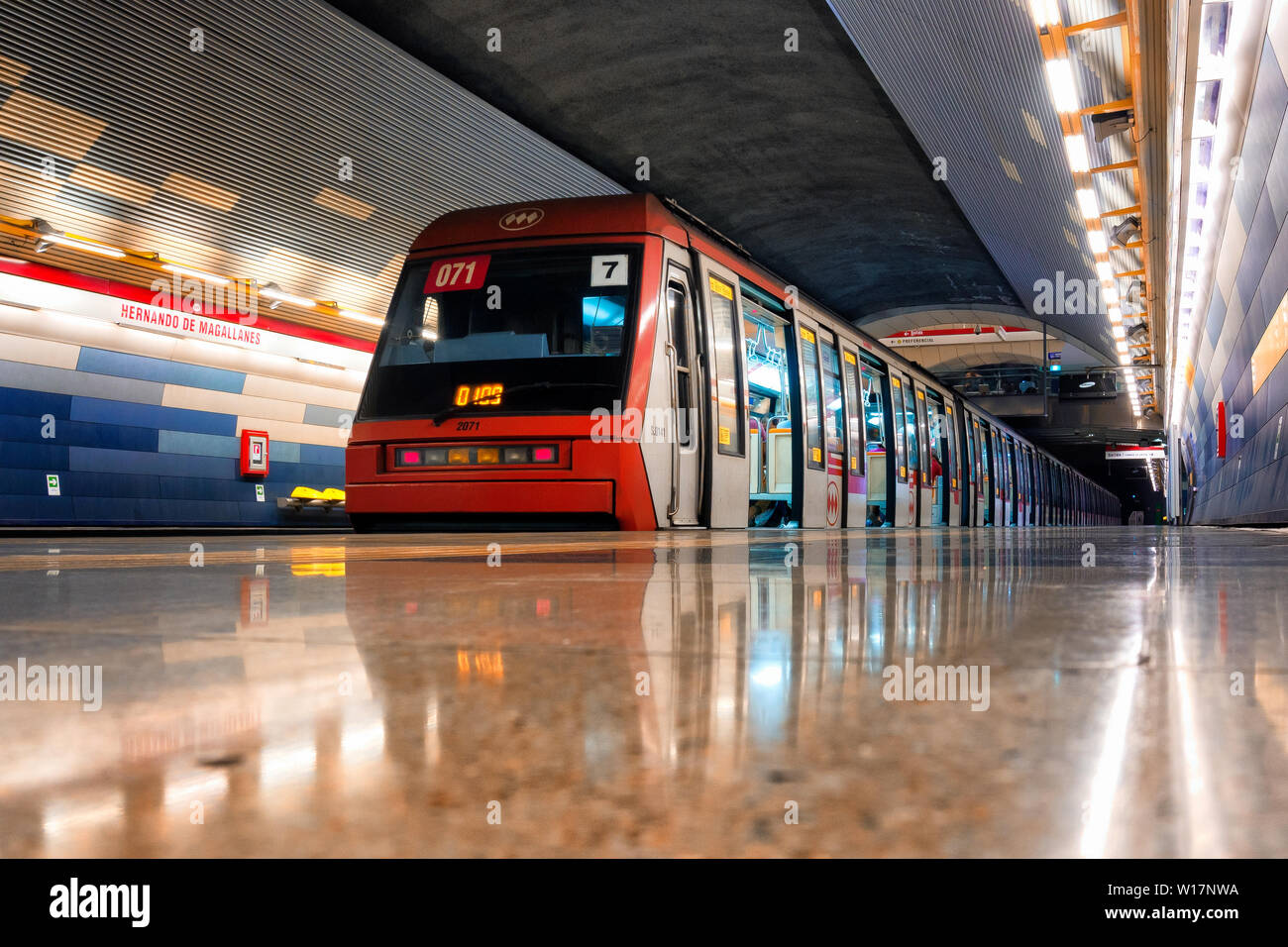 SANTIAGO, CHILE - MARCH 2016: A Santiago Metro branded train at Las ...