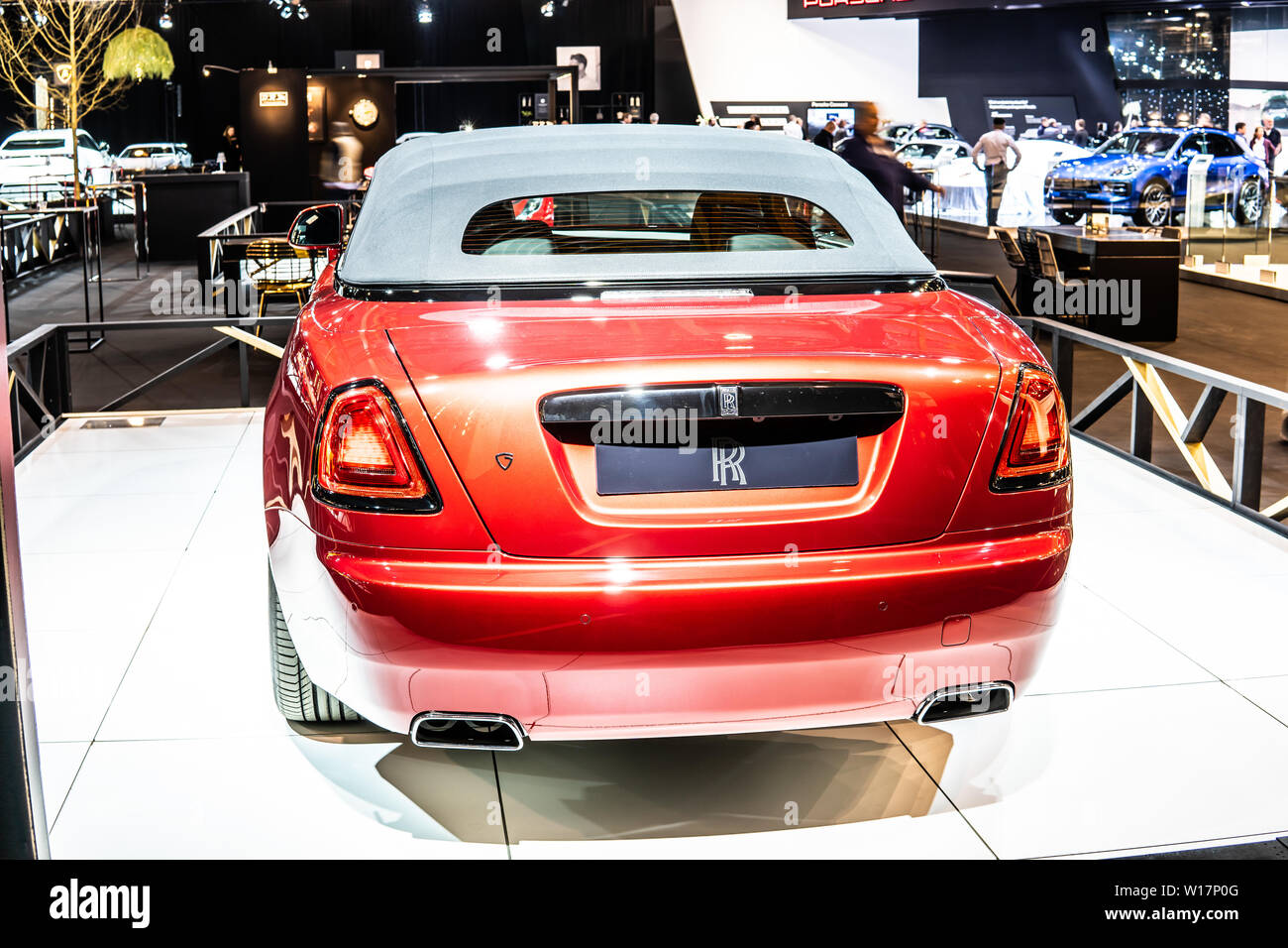 Brussels, Belgium, Jan 2019 red Rolls-Royce Dawn, Brussels Motor Show ...
